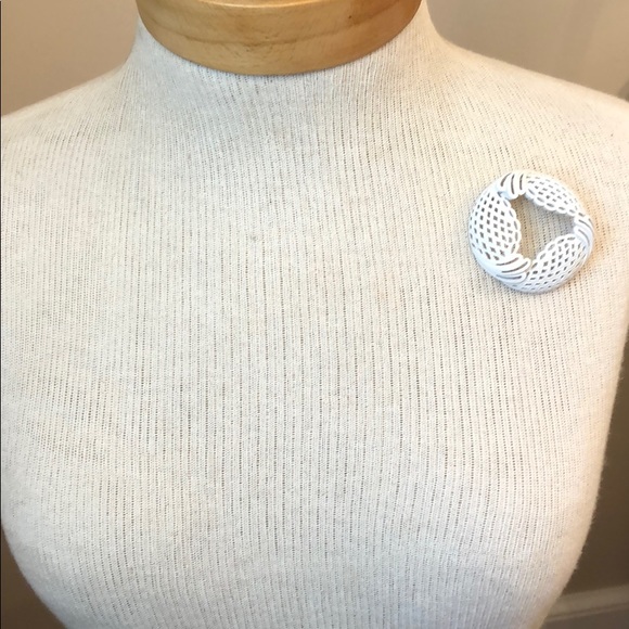 Vintage | Jewelry | Vintage Monet White Enamel Pin Round Pierced Metal ...